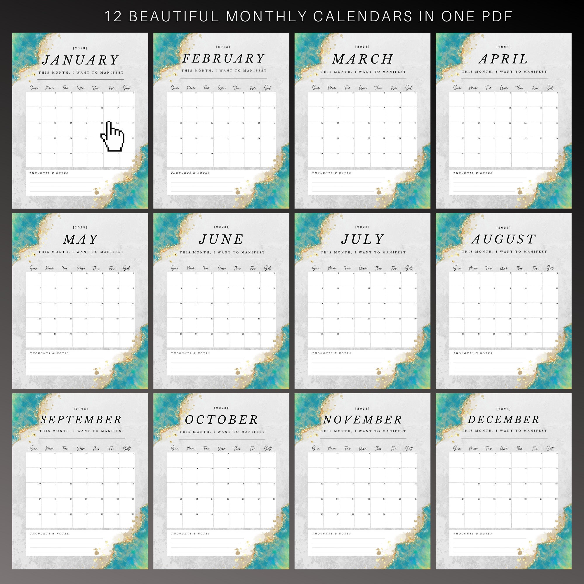 Printable Digital Calendar 2023 - Opal Slice - Size A4 and Letter ...
