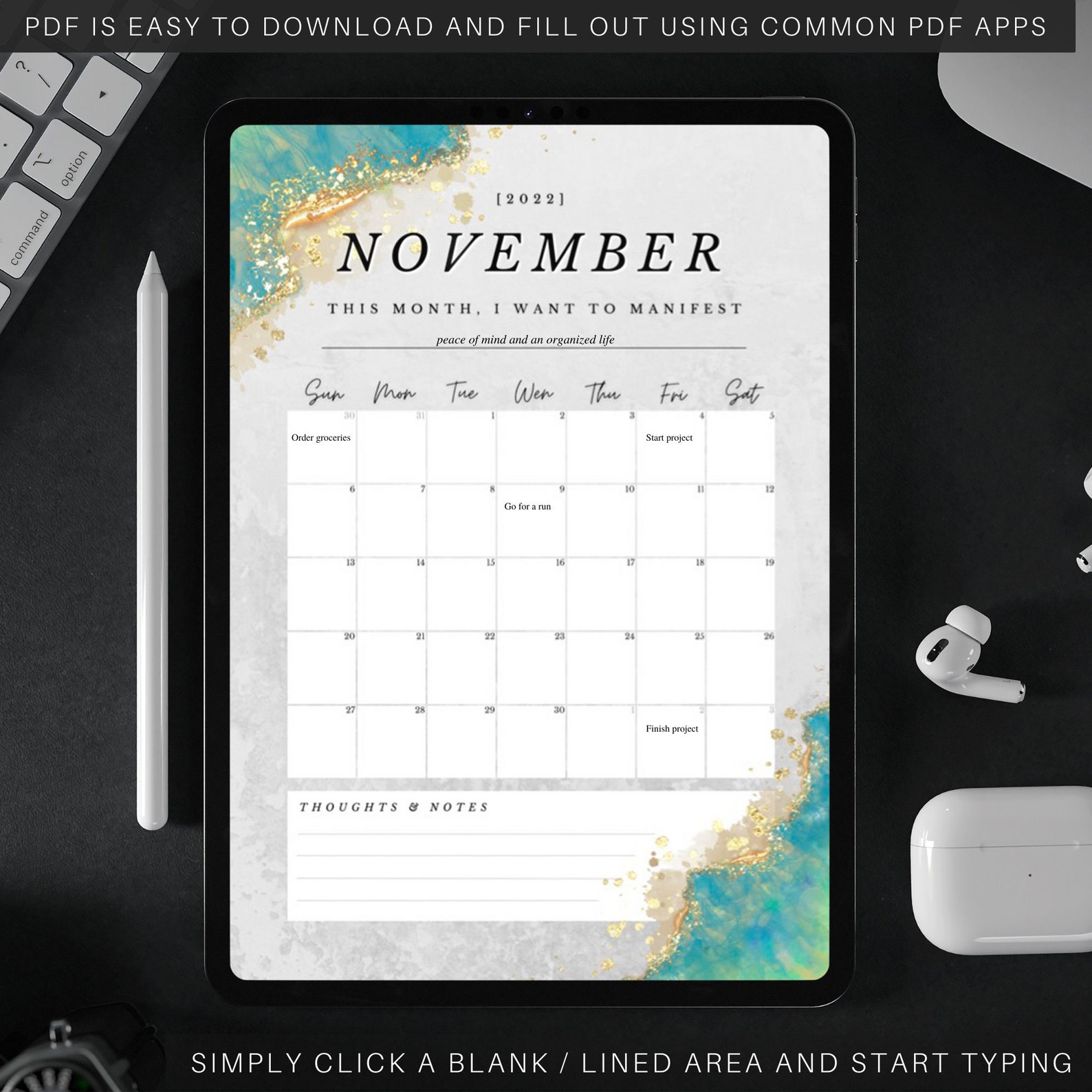 Printable Digital Calendar 2023 - Opal Slice - Size A4 and Letter ...