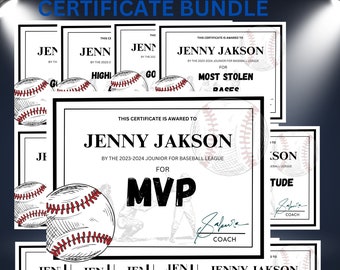 Editable Baseball Award Certificate Bundle, Team Party Printable, End ...