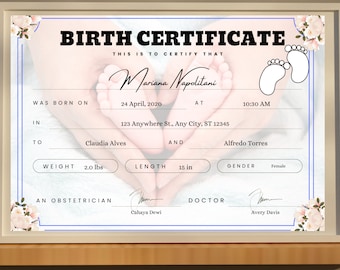 Printable Birth Certificate, Girl Floral Birth Certificate With ...