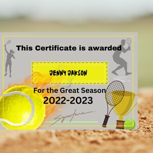 Tennis Certificate Template , Printable Certificate Template ,editable ...