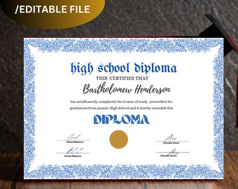 Editable High School Diploma Template Printable Homeschool - Etsy
