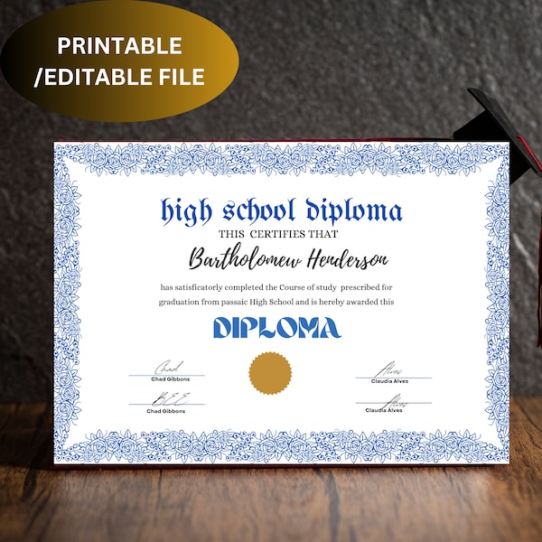 High School Diploma Template - Etsy