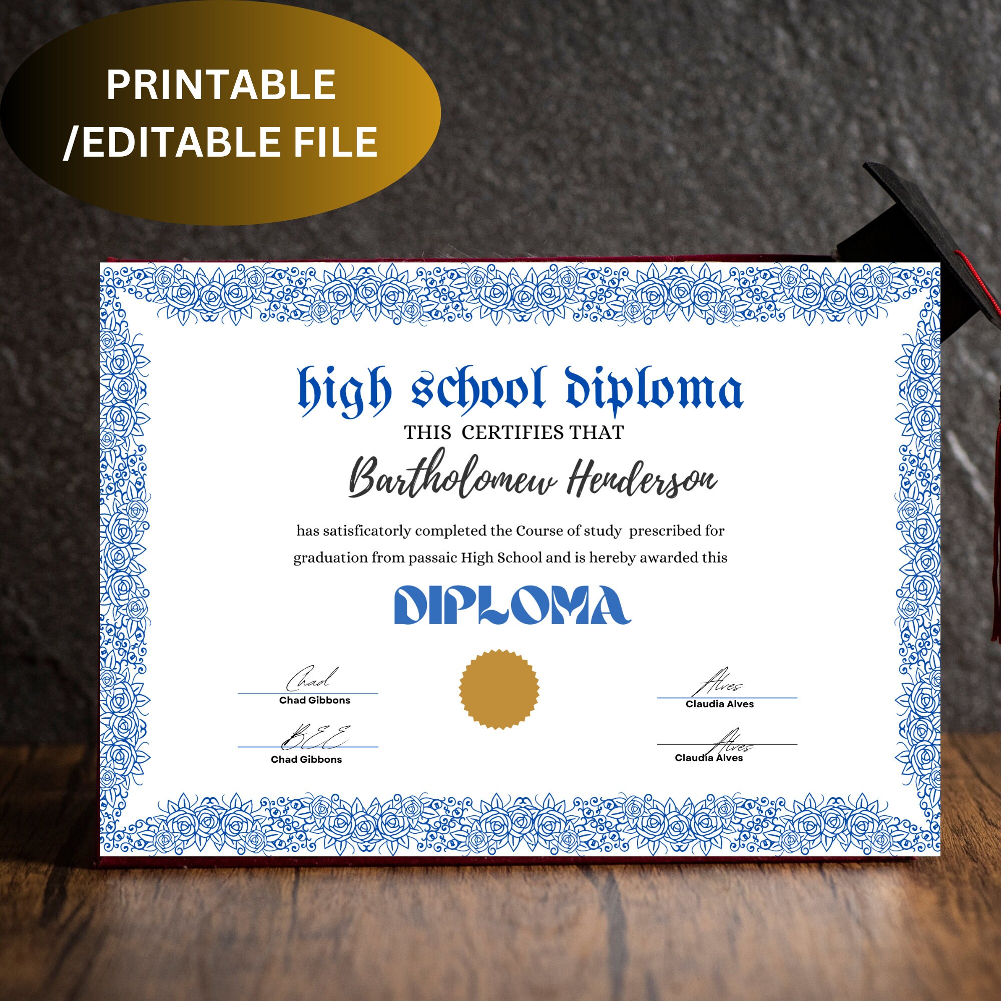 Printable Homeschool Diploma, Personalized Gift Graduation Diploma ...