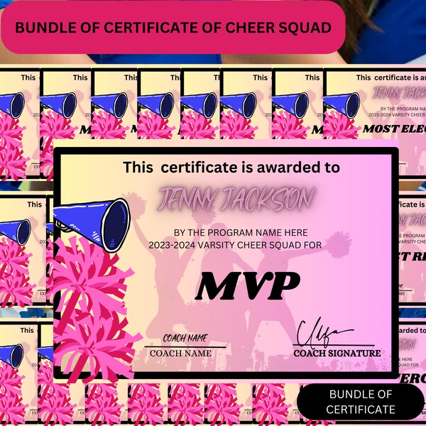 Canva Cheerleading Certificate - Etsy