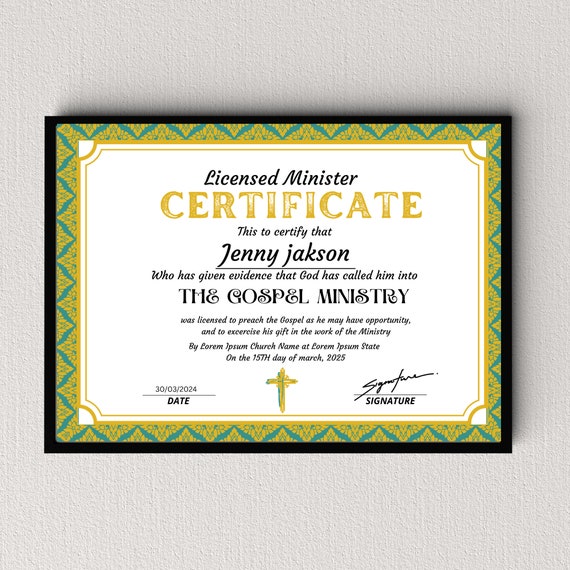 Preacher License Certificate Print Off