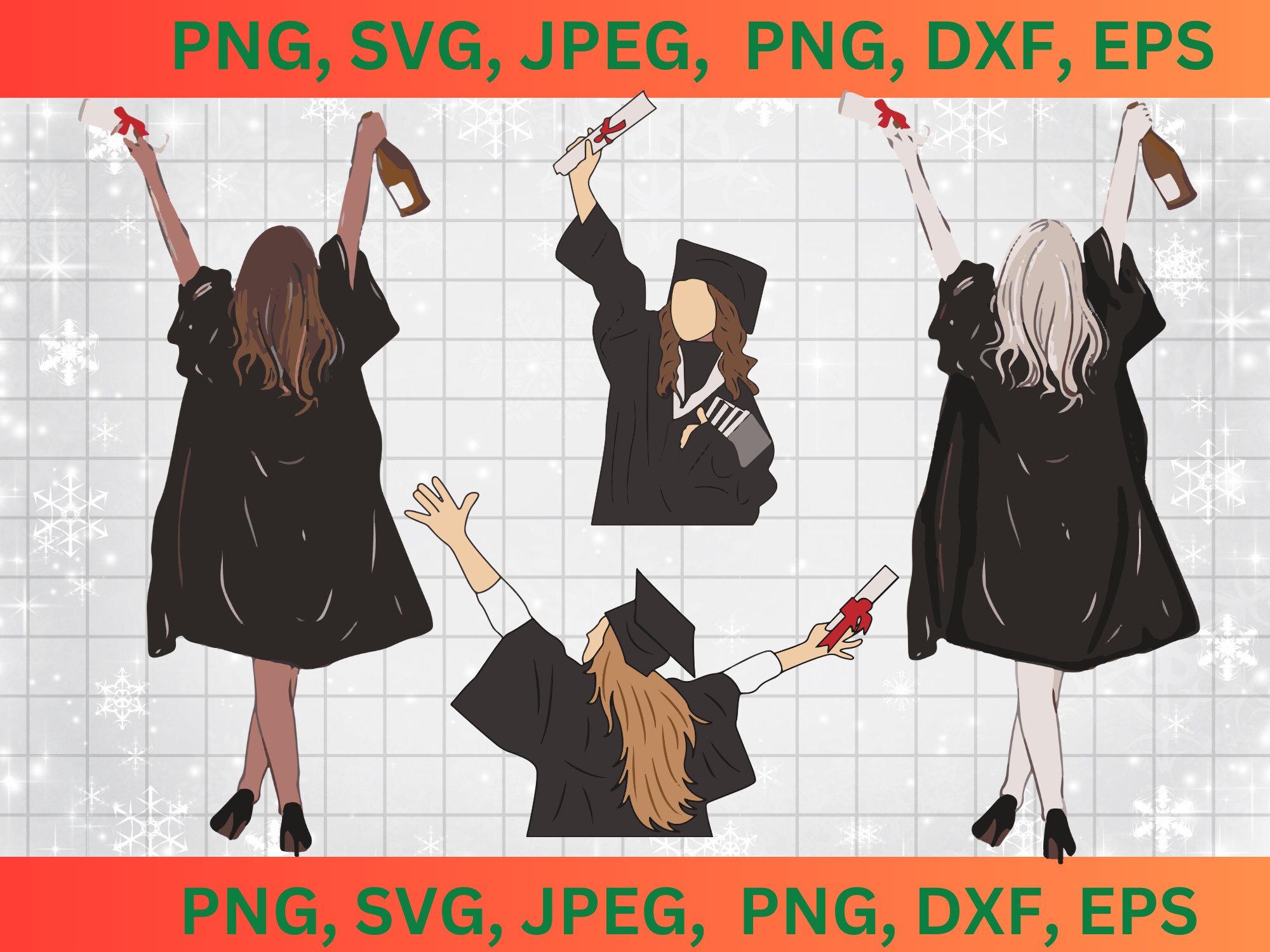 Graduation Girls Clipart, Graduation Clipart, Grads Friends, Grad Girl ...