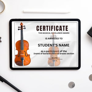 Music Instruments Achievement Award Certificate, Personalized Music ...