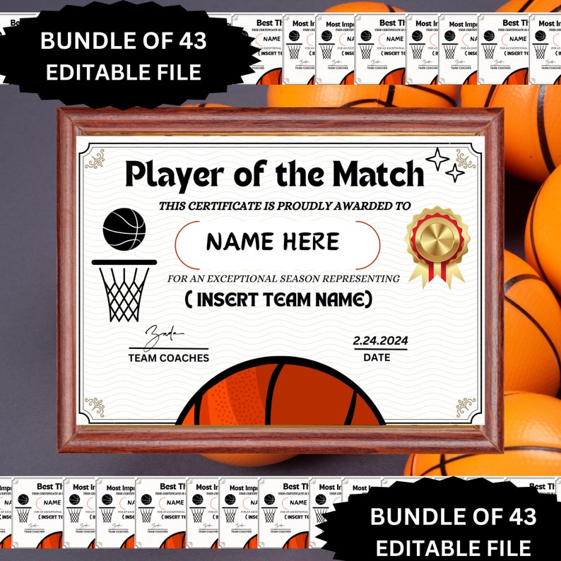 Editable Basketball Award Certificates Award Ceremony Certificate End ...