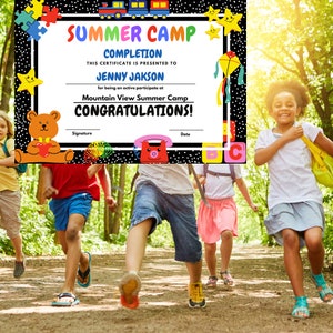 Summer Camp Fun Certificate, Summer Camp Participant Award, Fillable ...