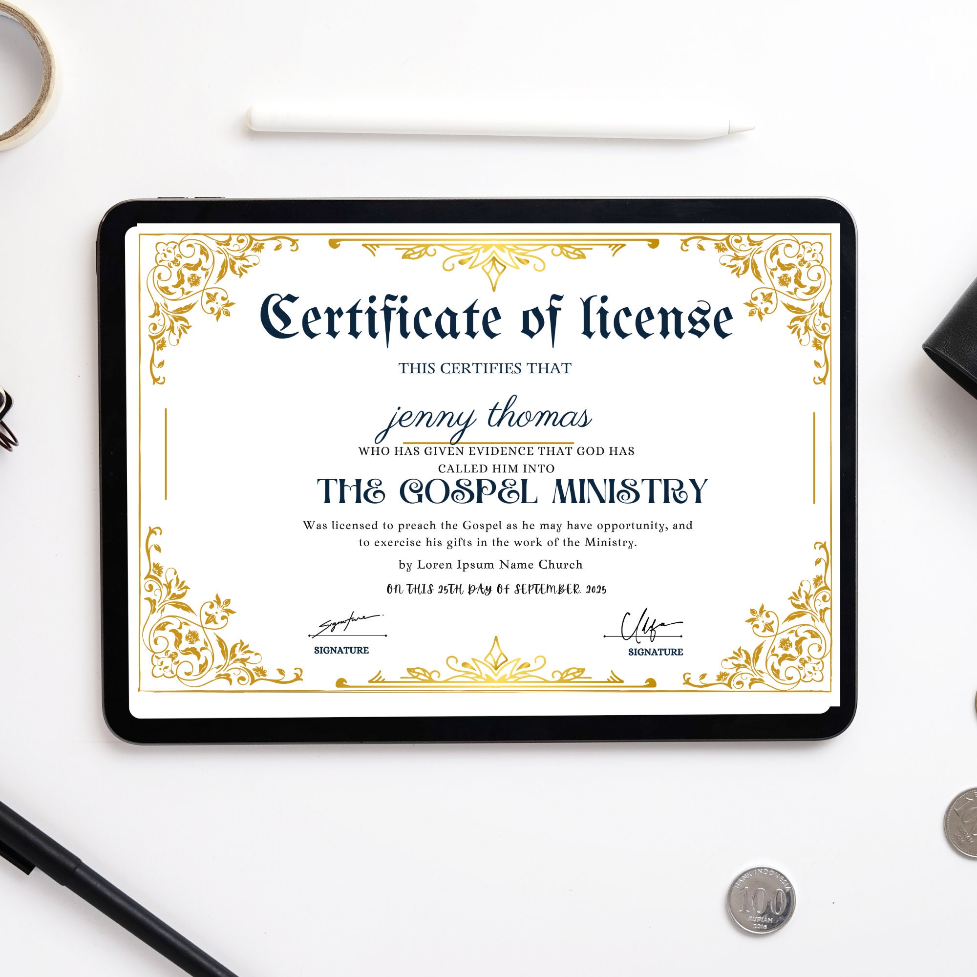 Editable License to Preach Template, Printable Certificate of License ...