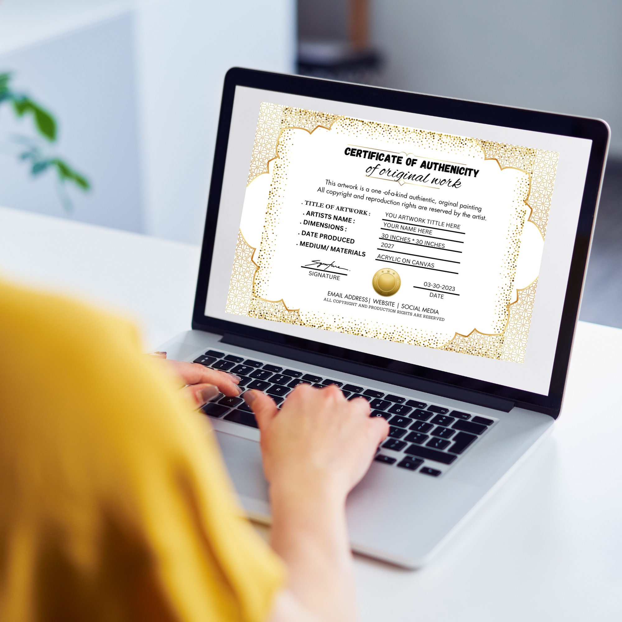 Editable Certificate of Authenticity for Artworkprintable - Etsy Australia