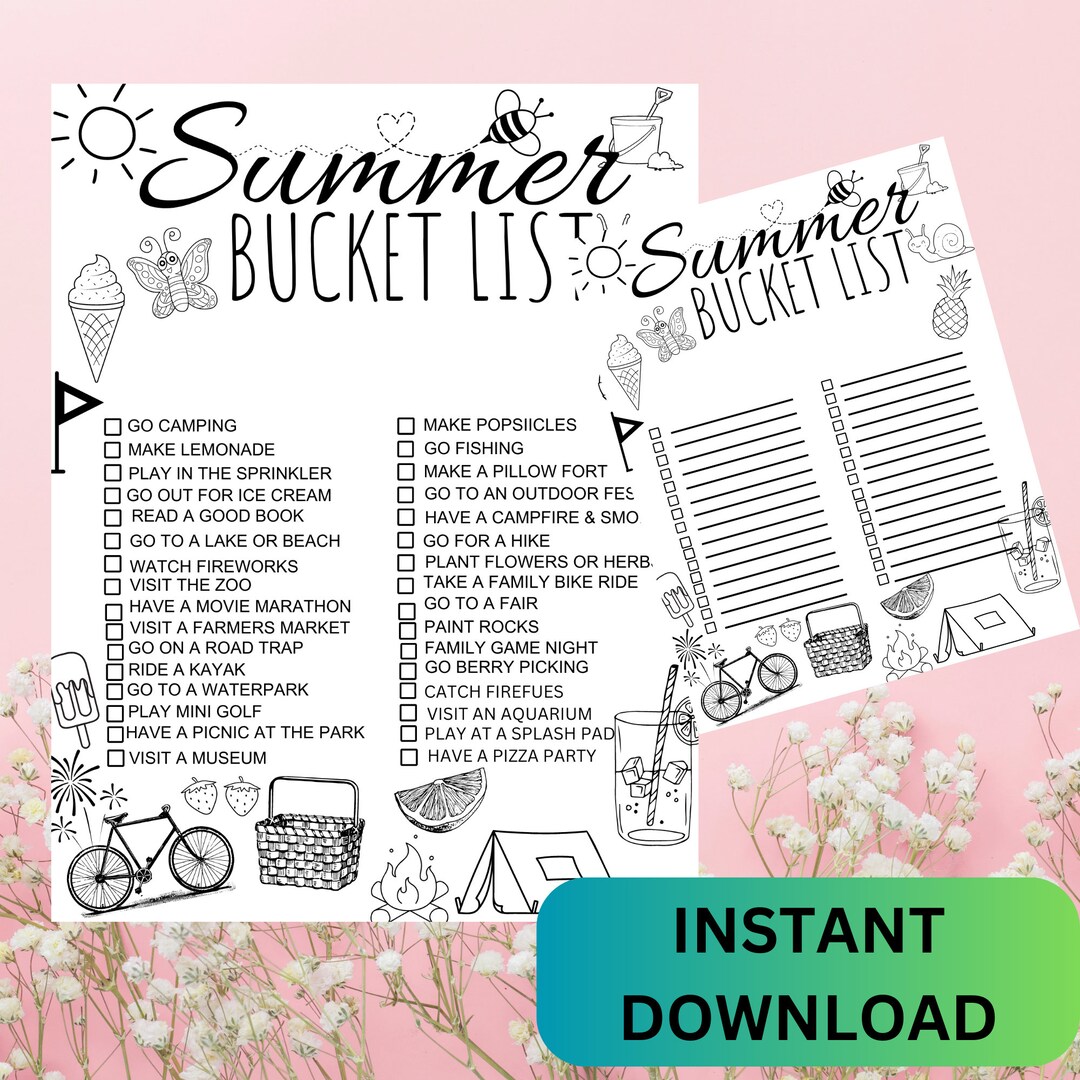 Summer Bucket List Printable, Summer Break Bucket List Template, Summer ...