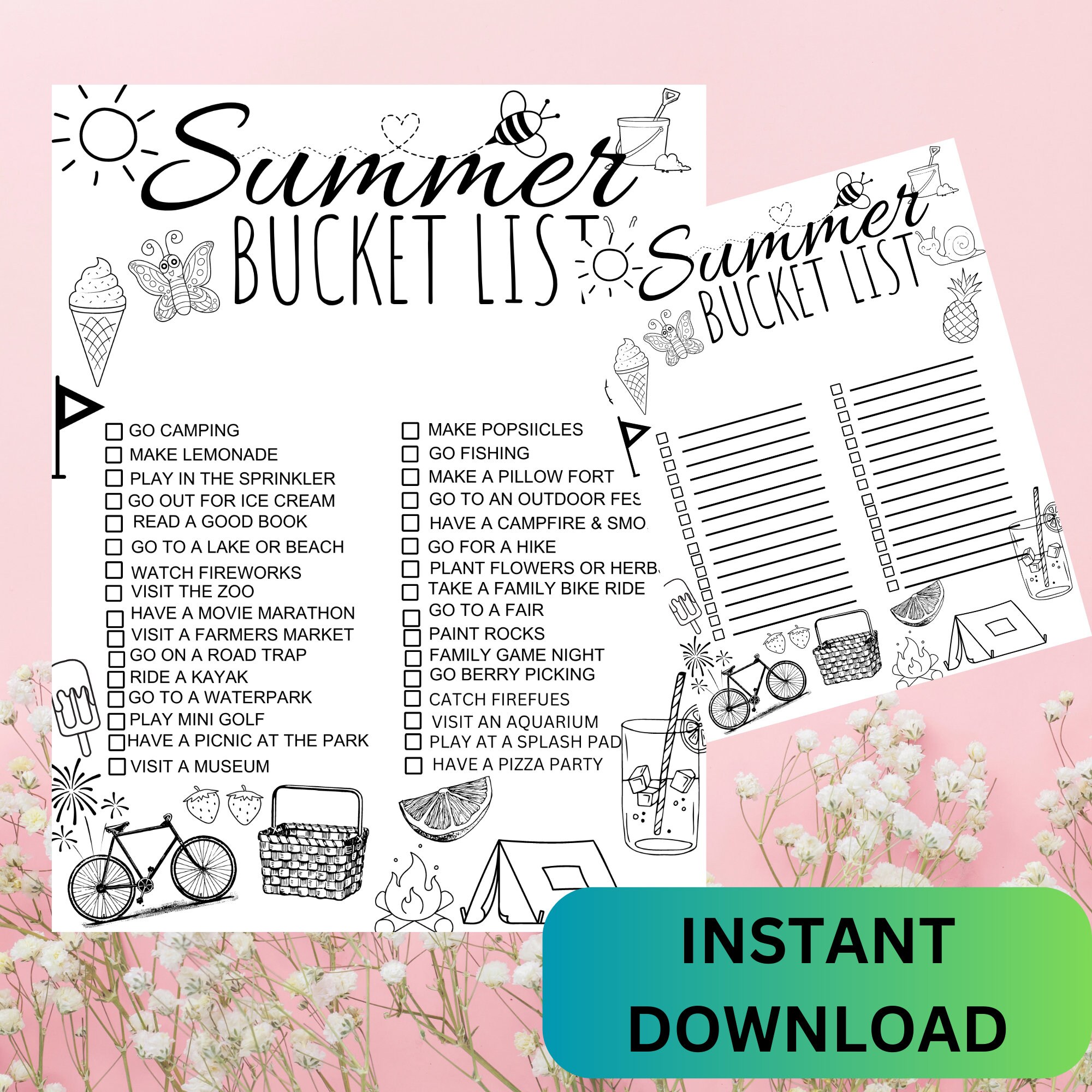 Summer Bucket List Printable, Summer Break Bucket List Template, Summer ...