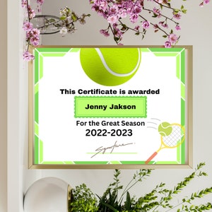 Tennis Certificate Template , Printable Certificate Template ,editable ...