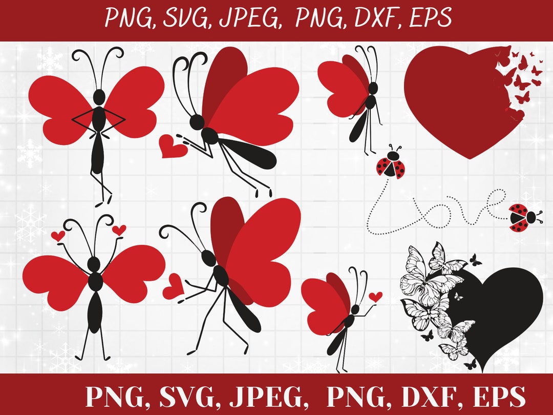 Dragonfly PNG, Red Hearts Clipart Set/heart Png/ Heart Silhouette ...