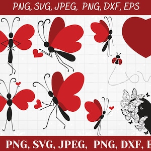Dragonfly PNG, Red Hearts Clipart Set/heart Png/ Heart Silhouette ...