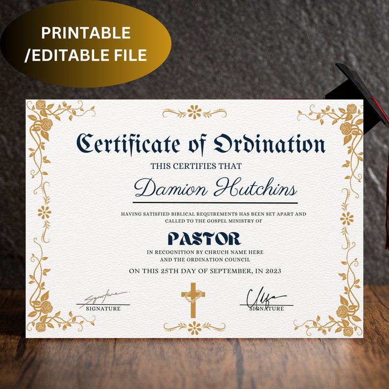 Editable Ordination Certificate Template, Printable Certificate of ... Editable Ordination Certificate Template, Printable Certificate of ...