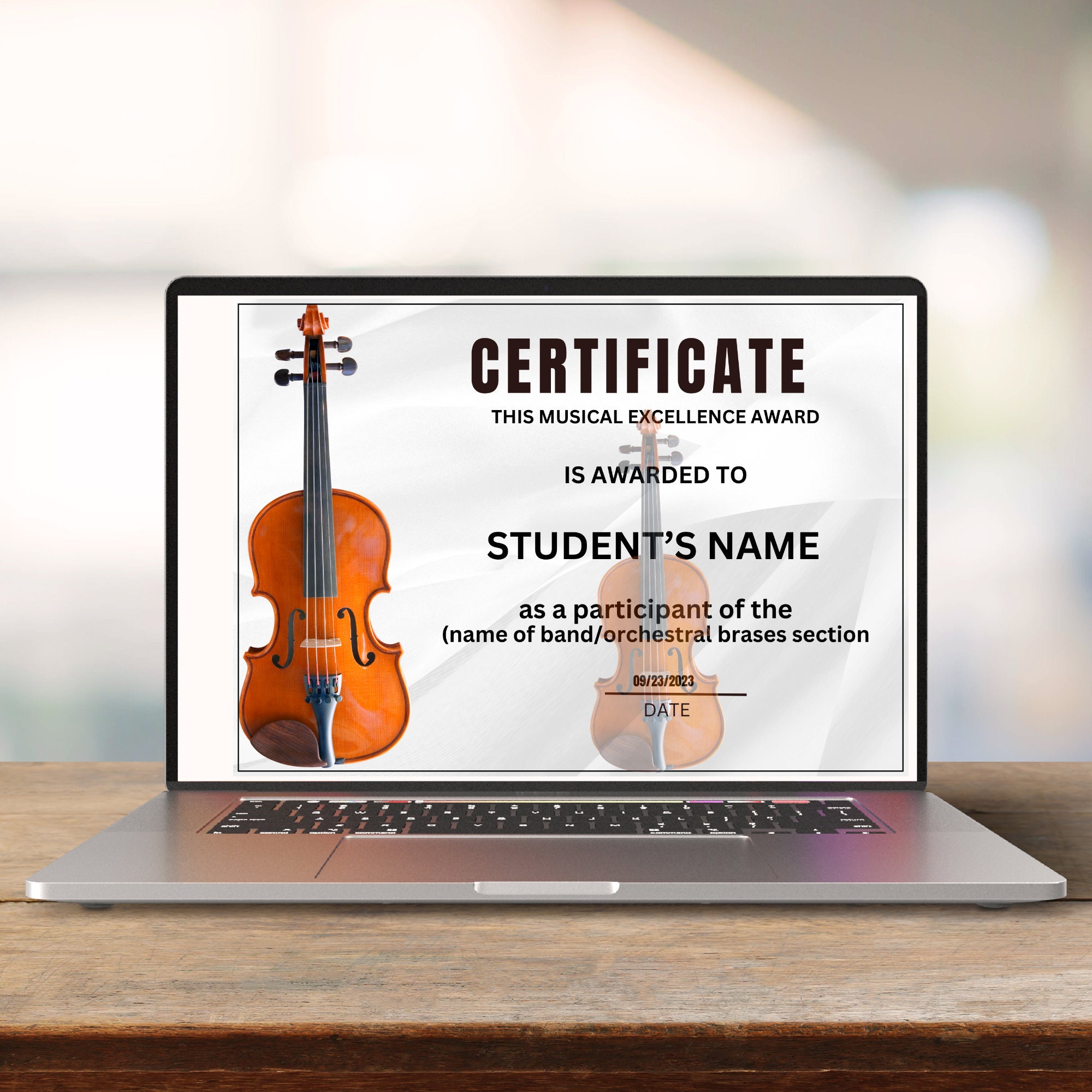 Music Instruments Achievement Award Certificate, Personalized Music ...