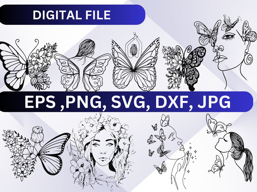 Floral Woman Svg Png | Butterfly Flower Svg | Woman With Flower Svg ...