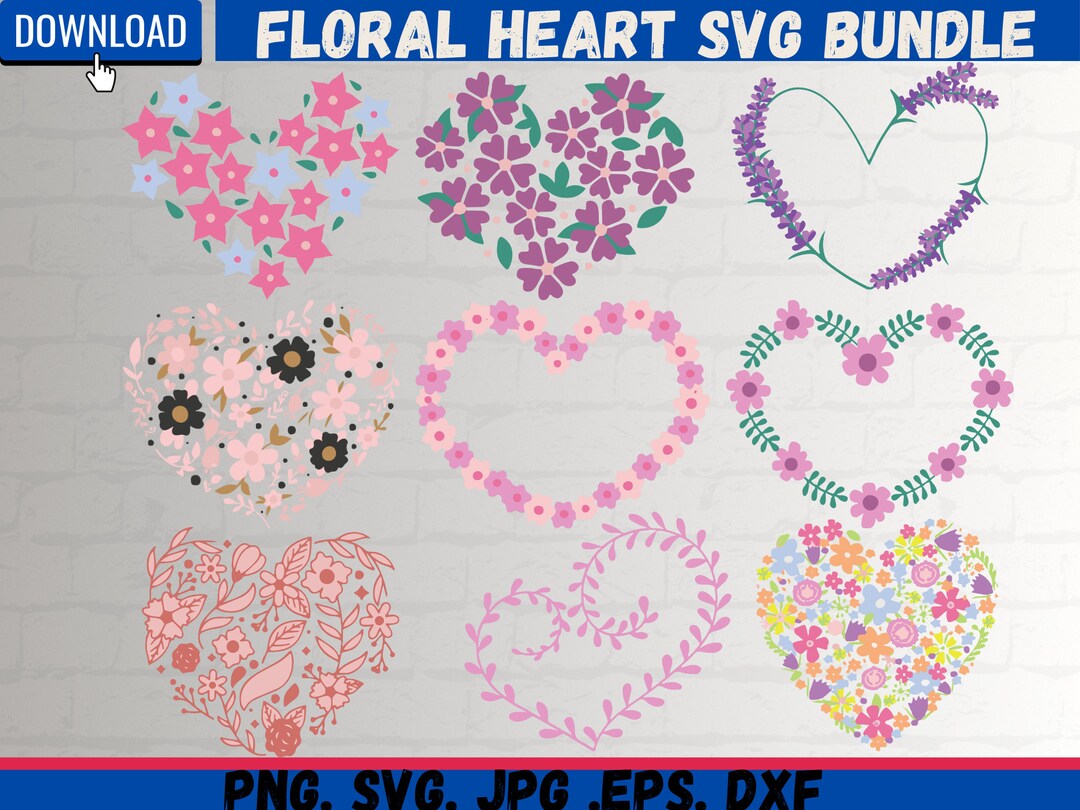 Floral Heart Svg, Valentines Svg, Flower Svg Bundle, Floral Border Svg ...