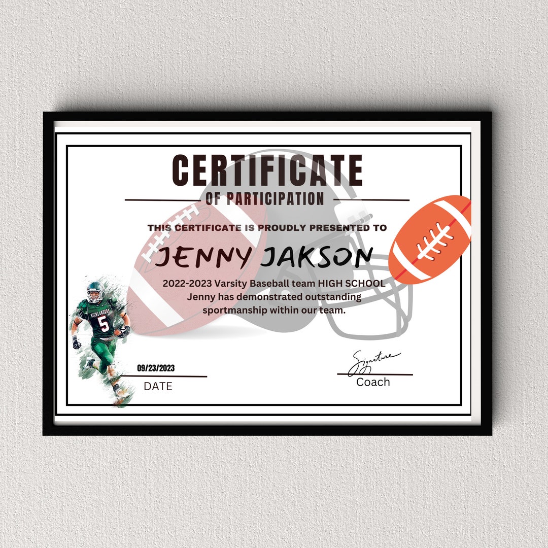 Editable American Football Certificates, Editable Baseball Award ...