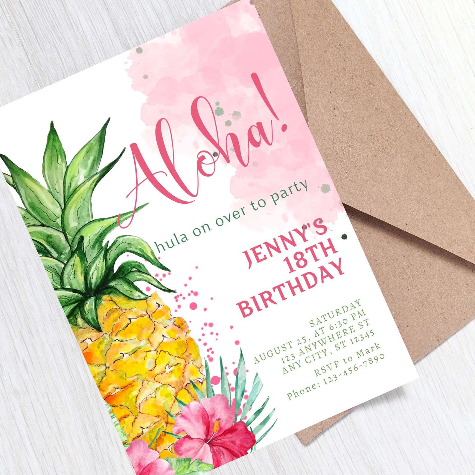 Printable Aloha Kids Birthday Invitation, Aloha Party, Pineapple ...