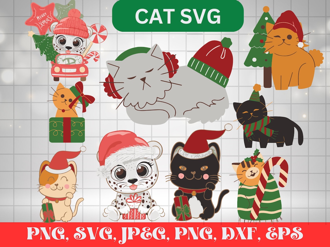 Christmas Cat Digital Clipart /christmas Cat SVG Bundle/ - Etsy