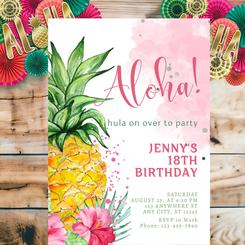 Printable Aloha Kids Birthday Invitation, Aloha Party, Pineapple ...