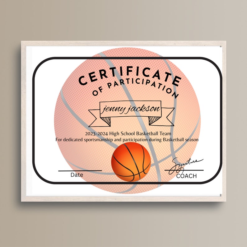 Editable Basketball Certificate Template Printable - Etsy