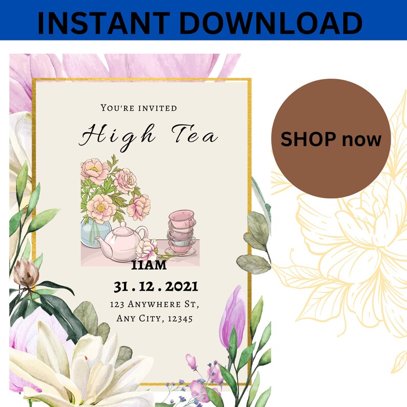 EDITABLE Tea Party Birthday Invitation, Par-tea Invite Template ...