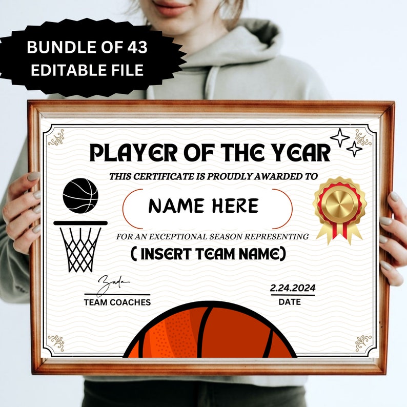 Editable Basketball Award Certificates Award Ceremony Certificate End ...