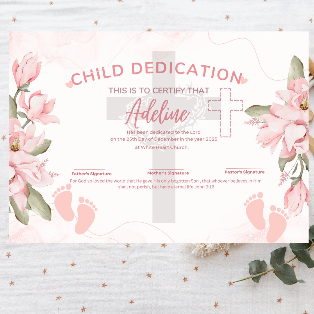 Baby Dedication Certificate Template Editable Child Dedication, Baby ...