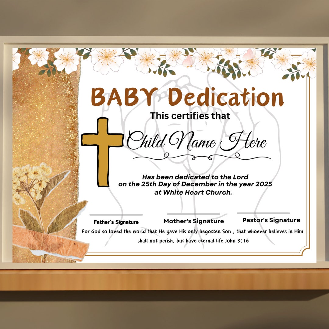 Baby Dedication Certificate, Editable Child Dedication Certificate ...