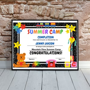 Summer Camp Fun Certificate, Summer Camp Participant Award, Fillable ...