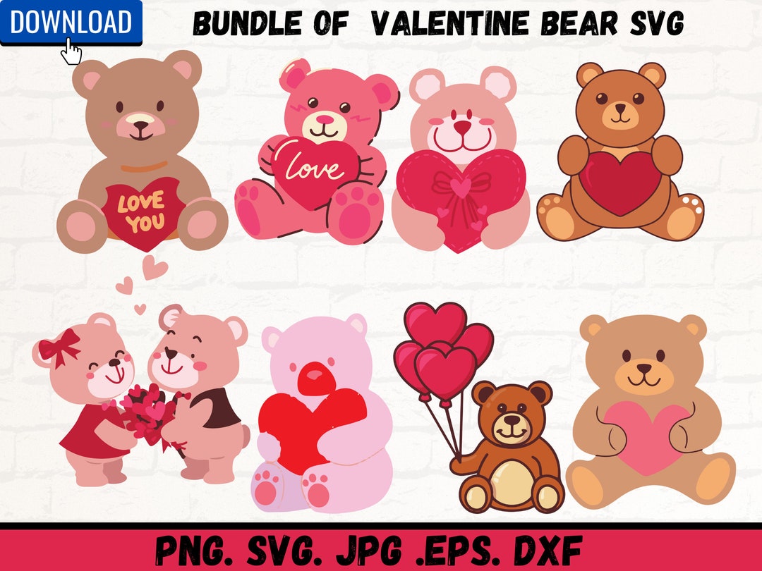 Valentine SVG Bundle, Valentine Svg Files, Cute Bear Svg, Valentine ...
