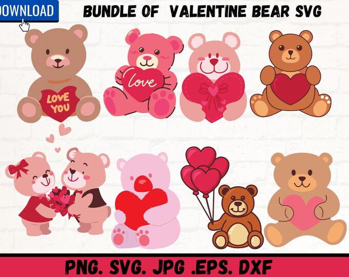 Valentines Svg Bundle, Valentine Bear Svg, Valentines Animals, Love ...