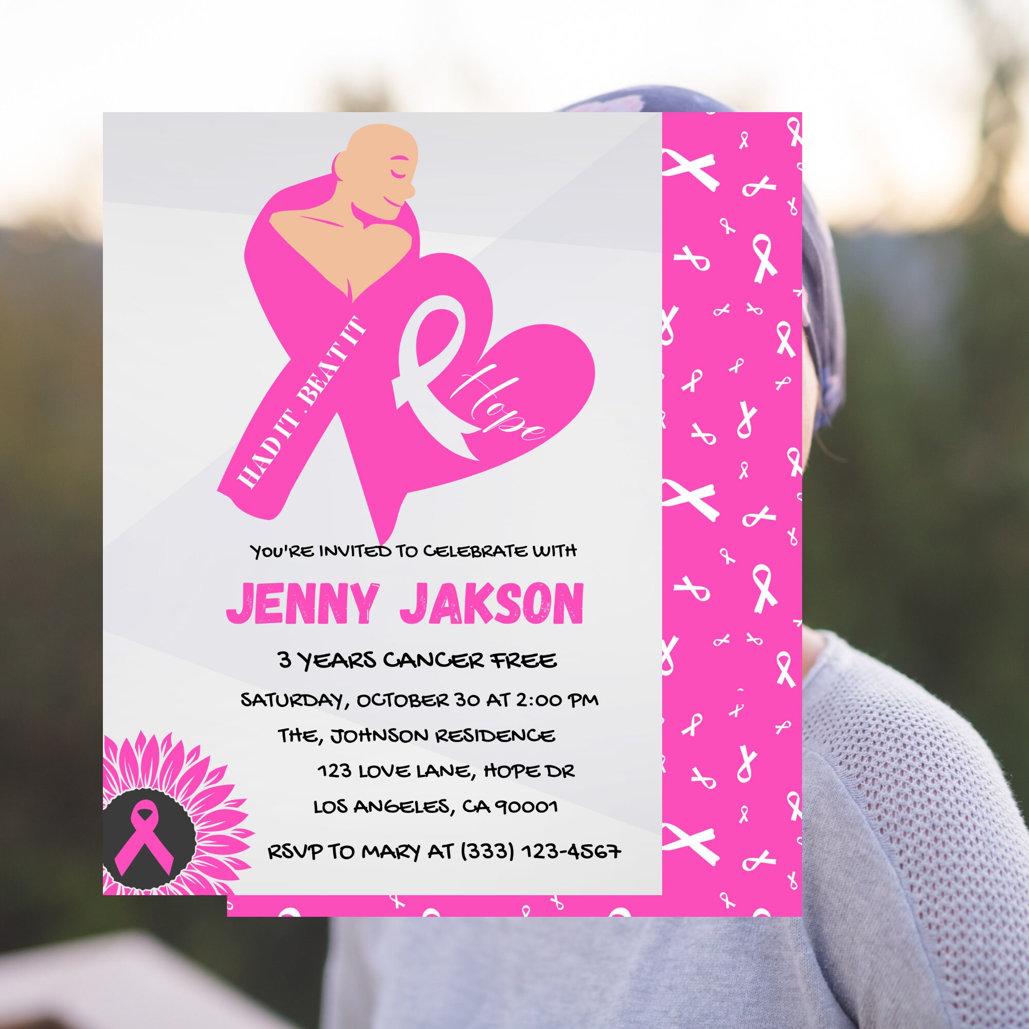 Breast Cancer Survivor Invitation Template Editable Pink - Etsy