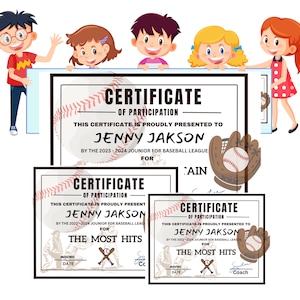 Editable Baseball Award Certificates, Award Ceremony Certificates, End ...