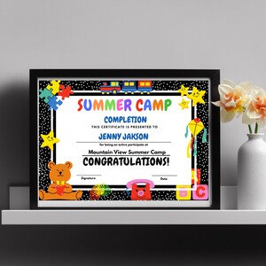 Summer Camp Fun Certificate, Summer Camp Participant Award, Fillable ...