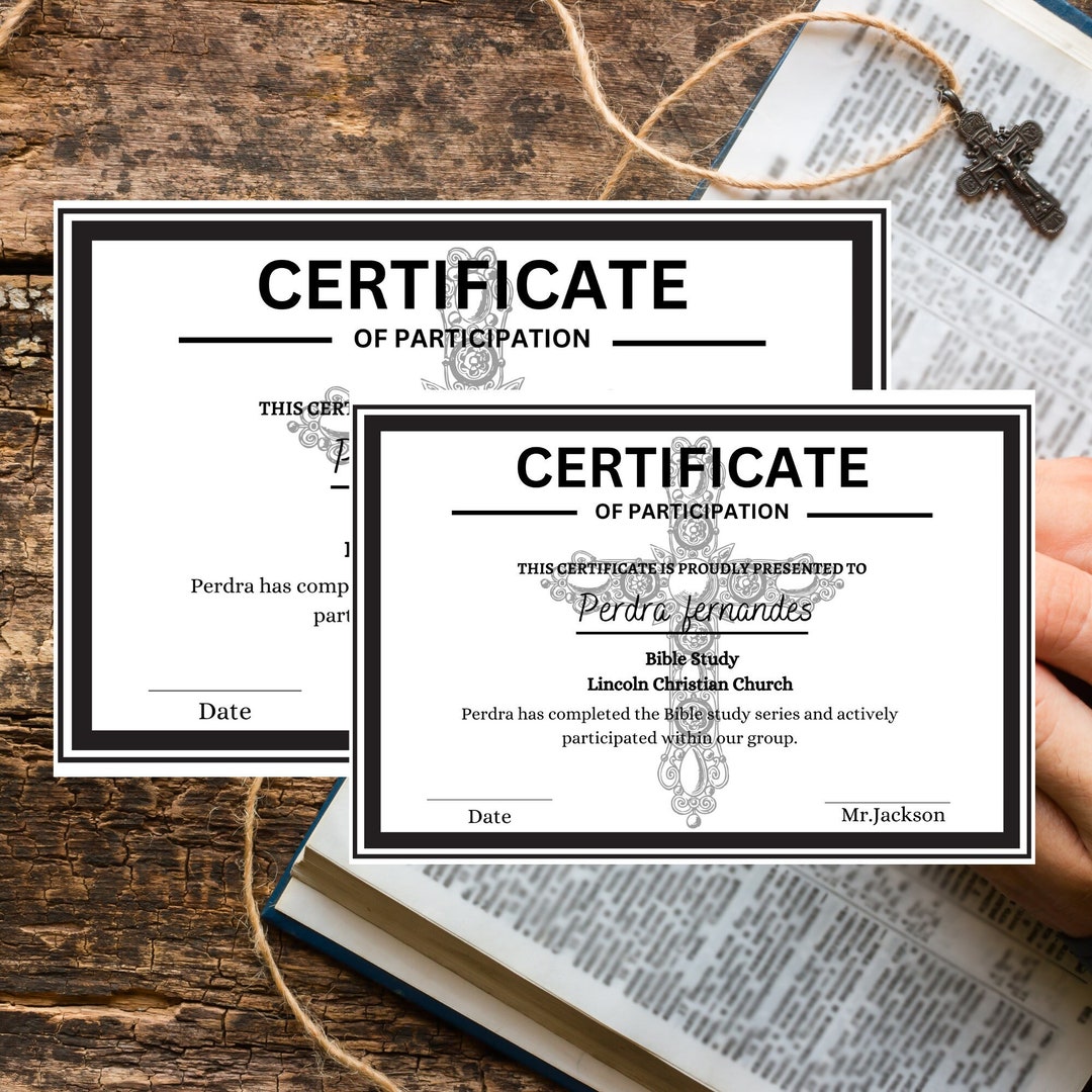 Editable Bible Study Certificate Template , Printable Certificate ...