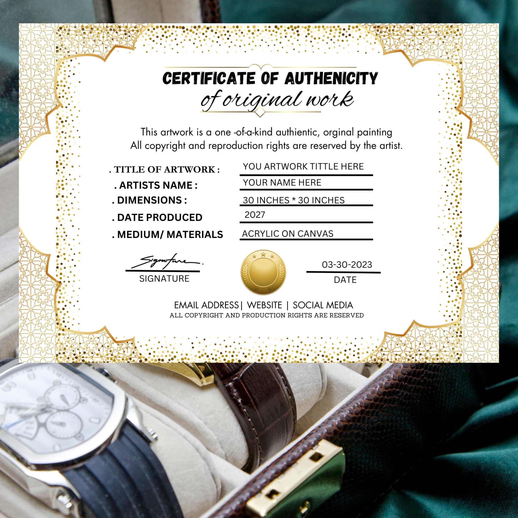 Editable Certificate of Authenticity for Artworkprintable - Etsy Australia