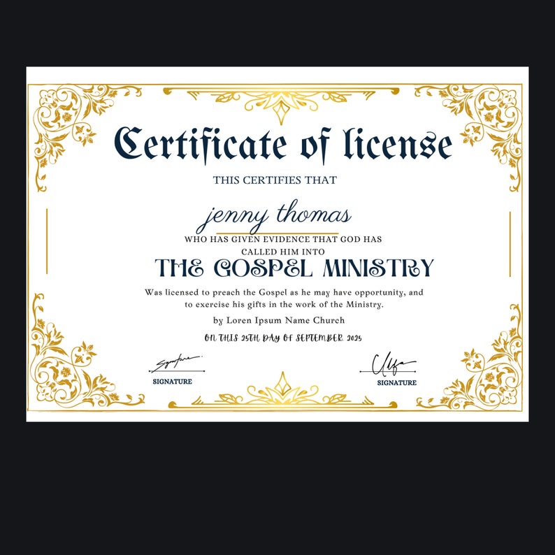 Editable License to Preach Template, Printable Certificate of License ...