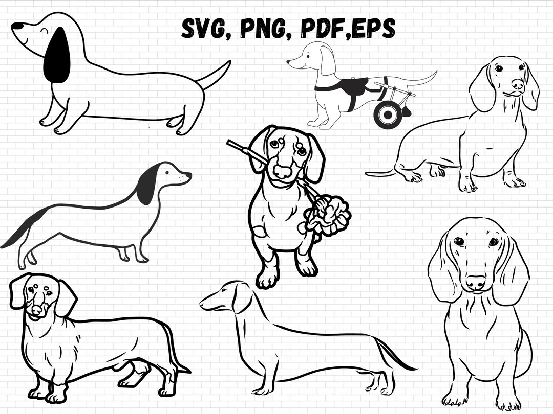 Dachshund Puppy Dog Line Art\ Dachshund Svg Bundle\ Dog Puppies Line ...