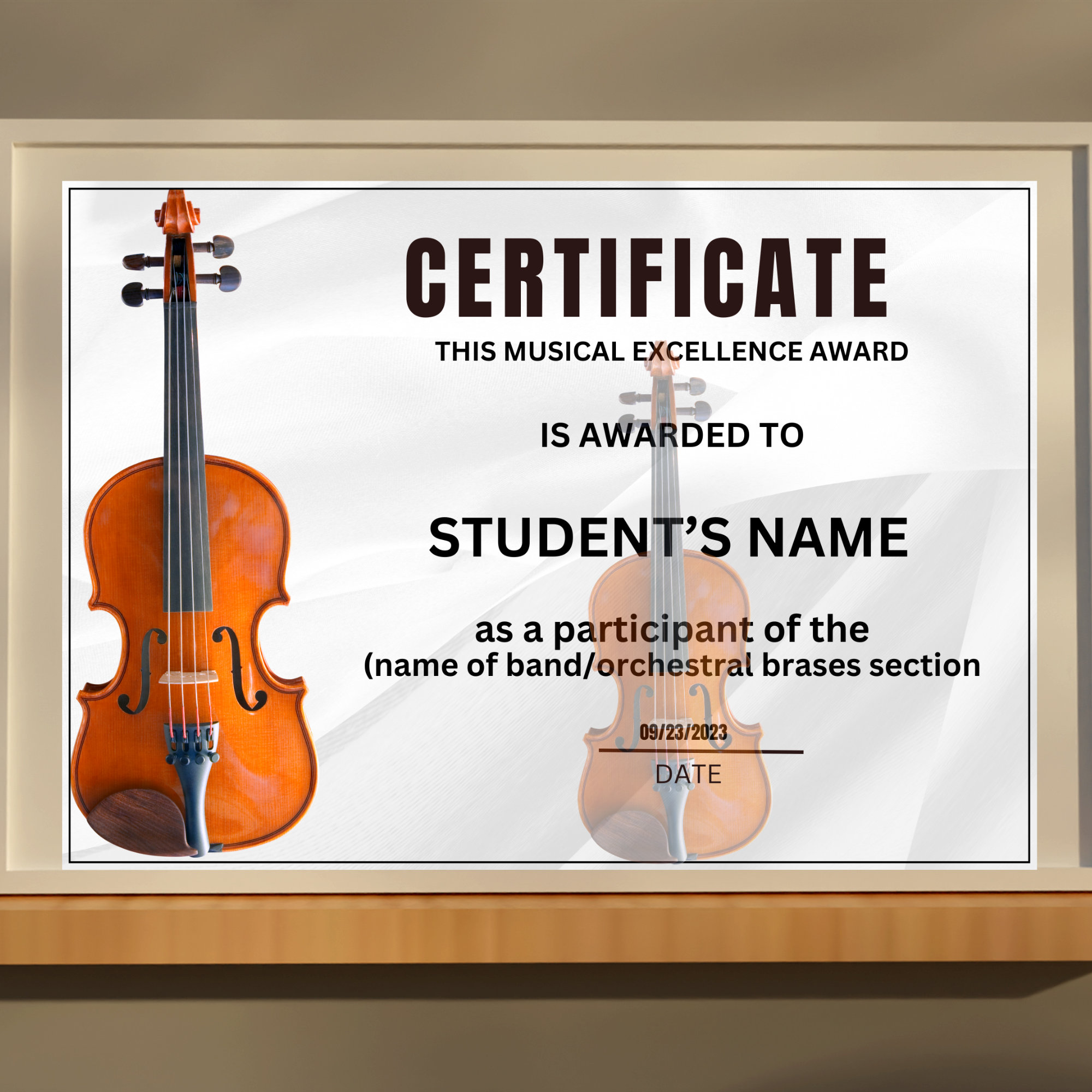 Music Instruments Achievement Award Certificate, Personalized Music ...