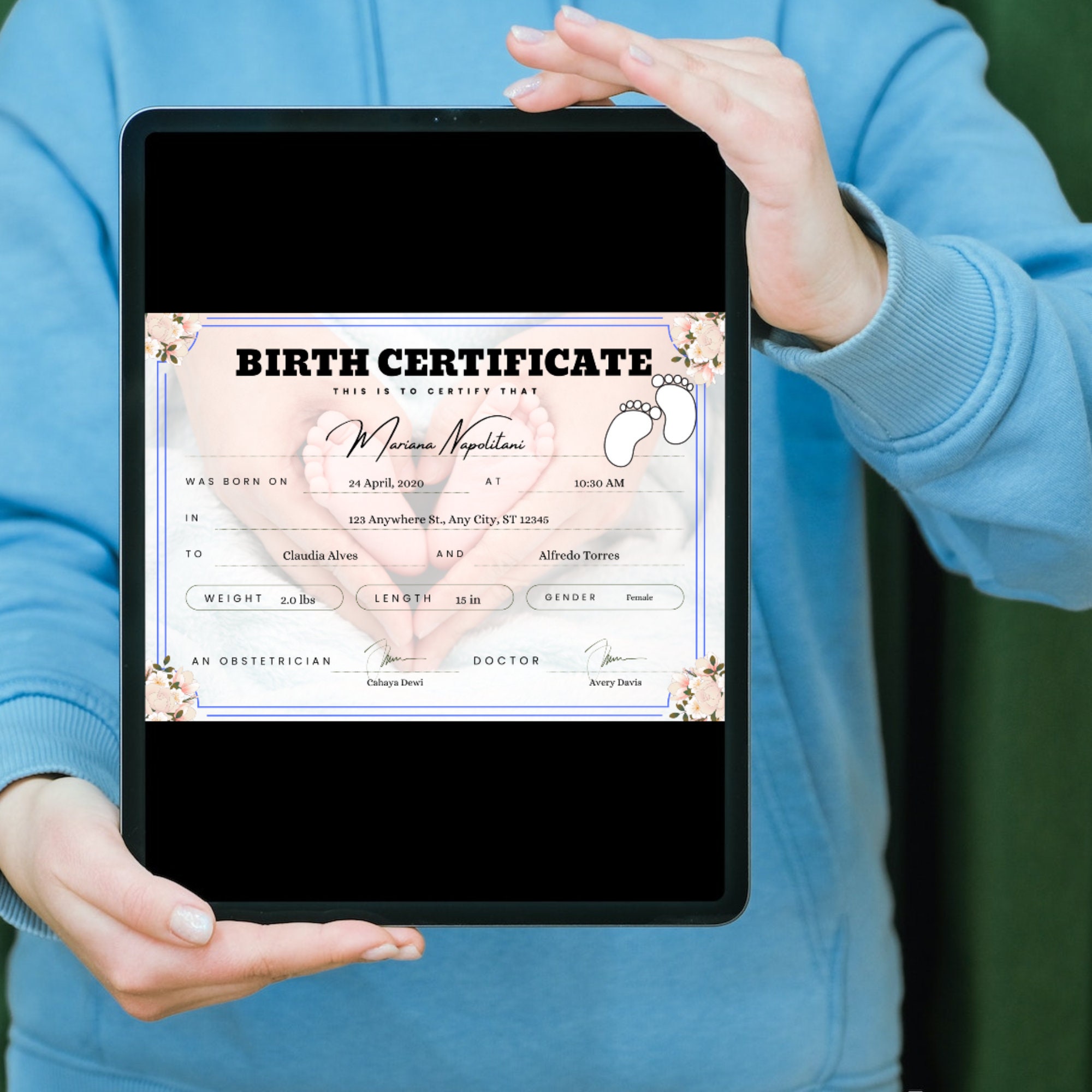 Printable Birth Certificate Girl Floral Birth Certificate - Etsy UK