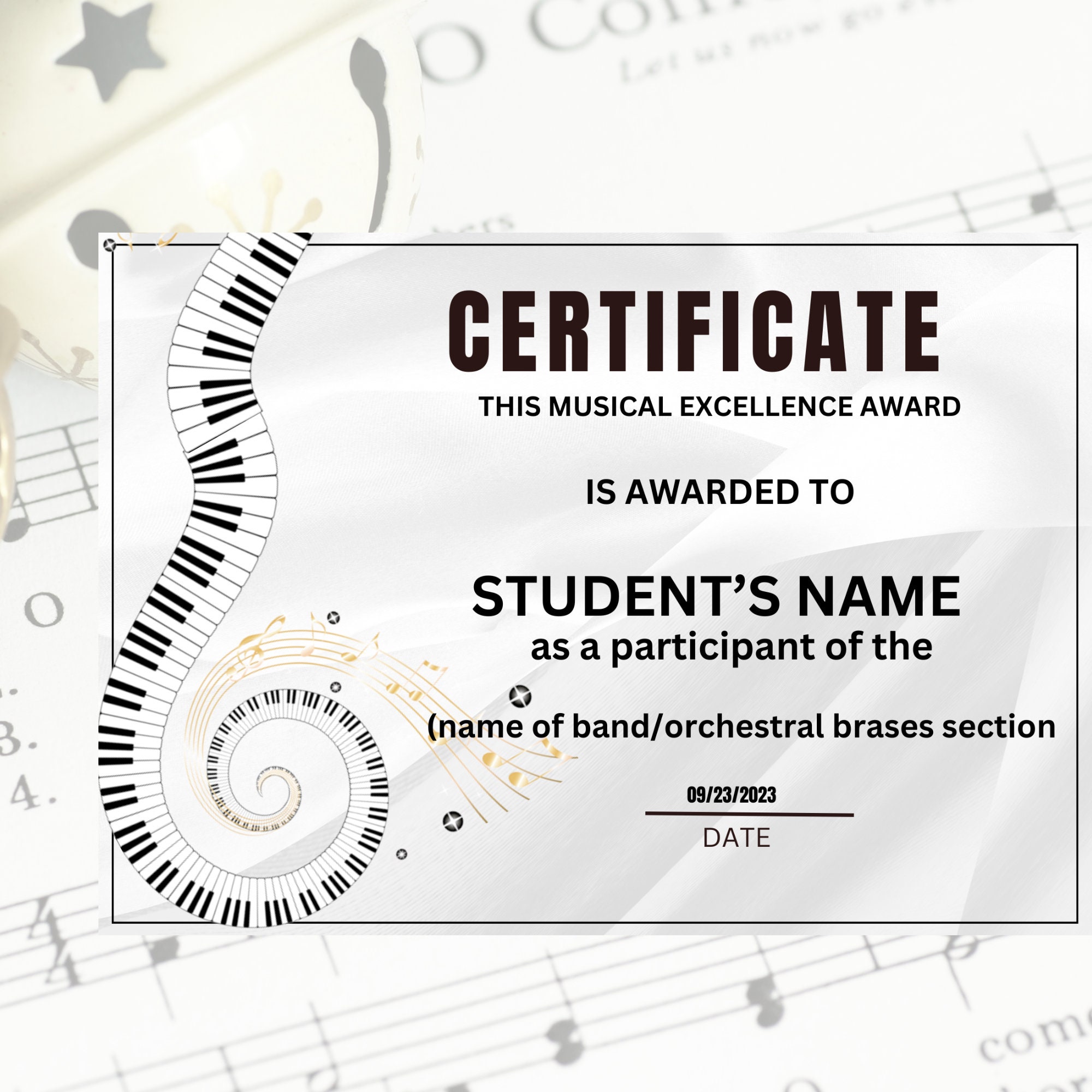 Music Certificate, Instant Download, Achievement Certificate, Music ...
