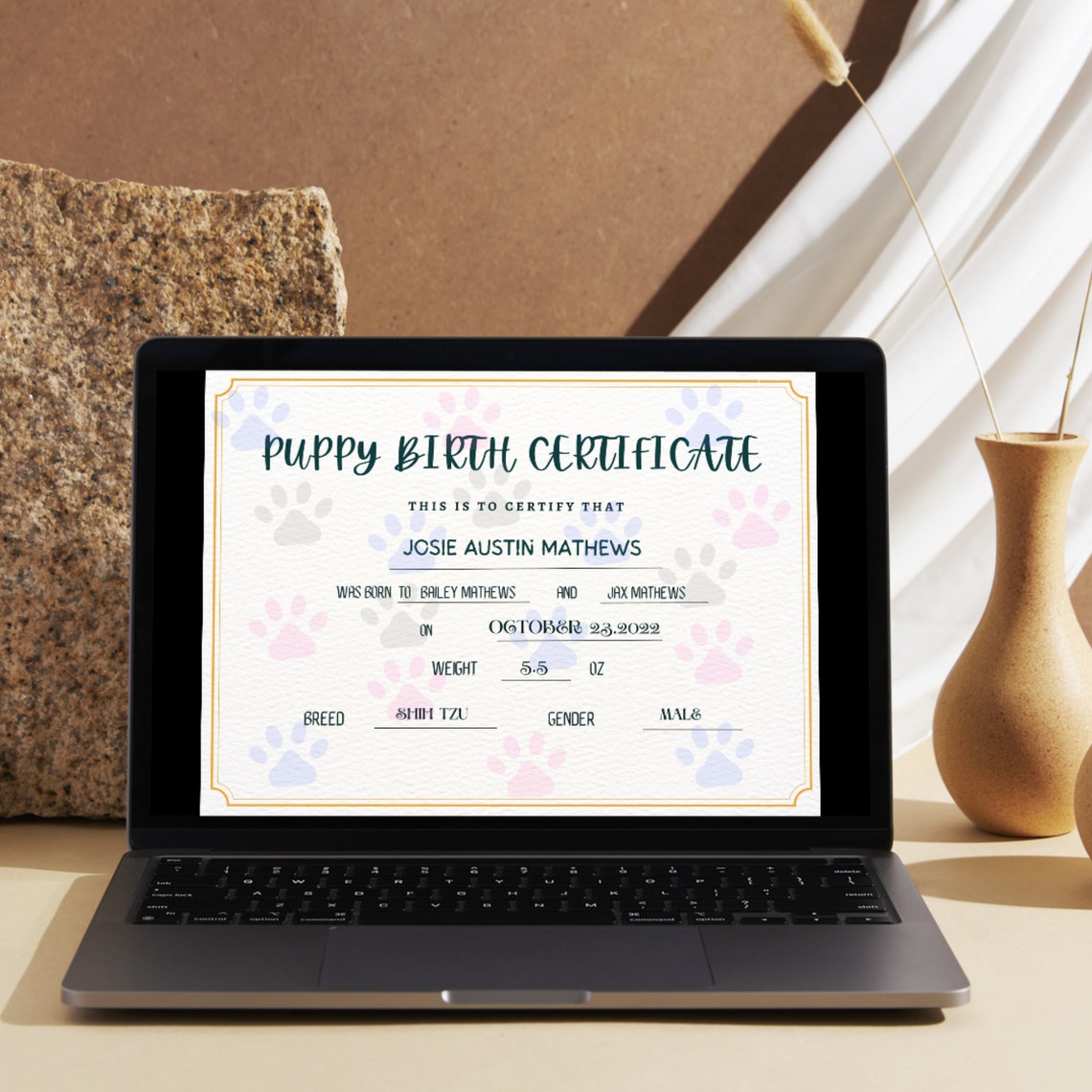 Puppy Birth Certificate Editable Dog Certificate Template - Etsy