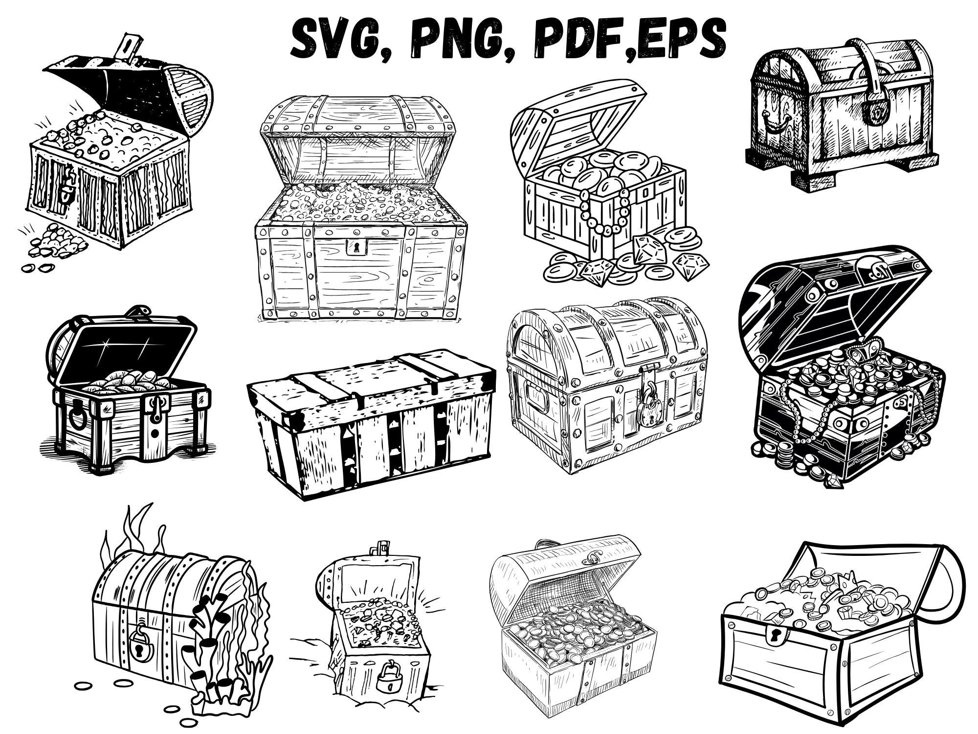 Treasure Chest SVG Pirate Clip Art Cut File Silhouette Png Jpg Gold ...