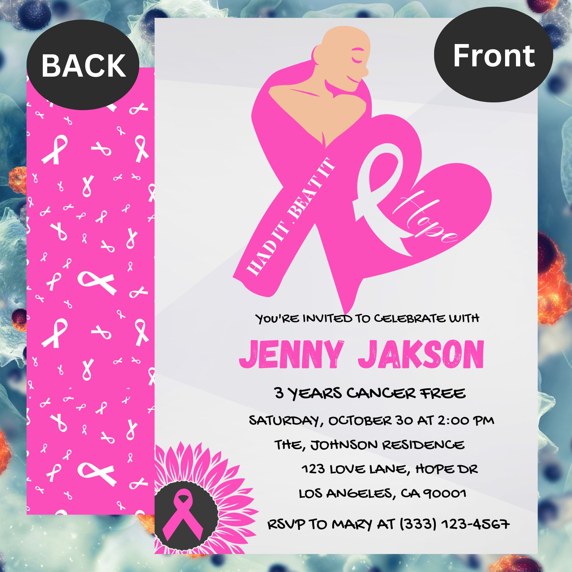 Breast Cancer Survivor Invitation Template Editable Pink - Etsy
